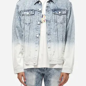 KONUS Men's Denim Trucker Jacket With Ombre Bleaching - Denim