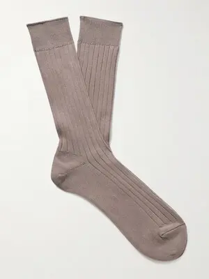 Mr P. Ribbed Cotton-blend Mid-calf Socks - Neutrals