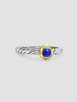 David Yurman Petite Cable Ring In Sterling - Lapis Lazuli
