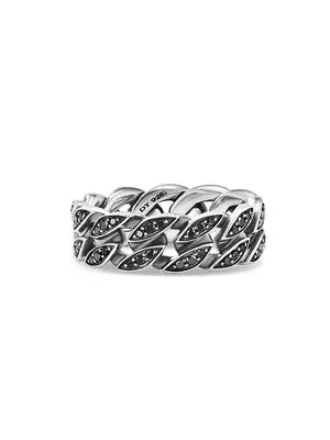 David Yurman Curb Chain Band Ring In Sterling Silver - Black Diamond