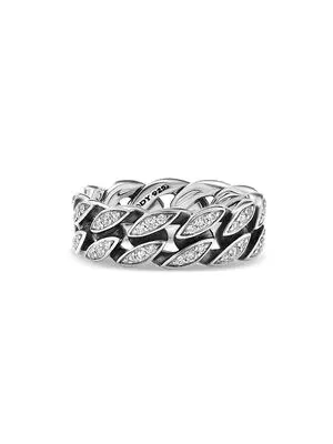 David Yurman Curb Chain Band Ring In Sterling Silver - Diamond
