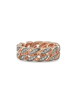 David Yurman Curb Chain Band Ring In 18k Rose Gold - Cognac Diamond