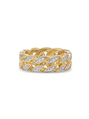 David Yurman Curb Chain Band Ring In 18k Yellow Gold - Diamond