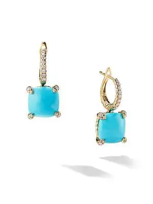 David Yurman Chatelaine Drop Earrings In 18k Yellow Gold Turquoise