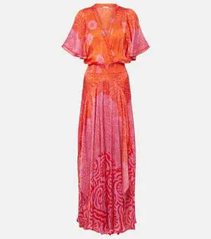Poupette St Barth Mabelle Printed Front-slit Maxi Dress - Pink