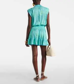 Poupette St Barth Estelle Printed Ruffled Minidress - Blue
