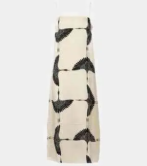 Khaite Sicily Printed Twill Midi Dress - White
