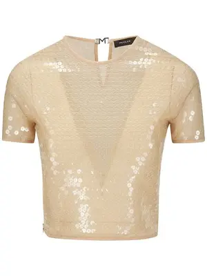 MUGLER Short-sleeved Sequined Blouse - Neutrals