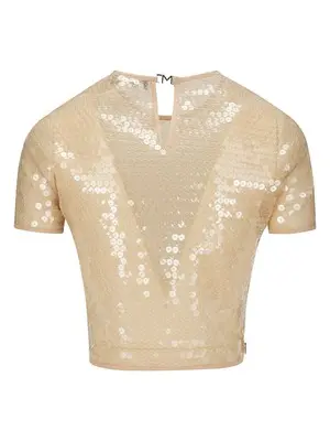MUGLER Short-sleeved Sequined Blouse - Neutrals
