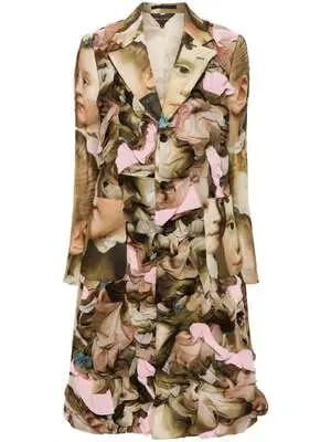 Comme Des Garçons Renaissance-print Ruched Midi Coat