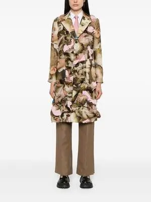 Comme Des Garçons Renaissance-print Ruched Midi Coat