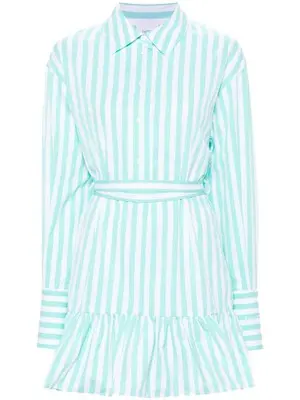 PATOU Striped Ruffled Mini Dress - Green