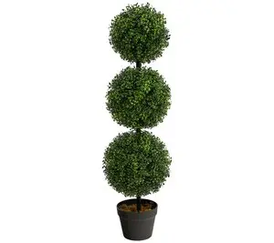 NEARLY NATURAL 3' Boxwood Triple Ball Topiary - One-color