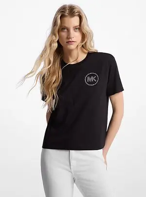 Michael Kors Embellished Logo Organic Cotton T-shirt - Black