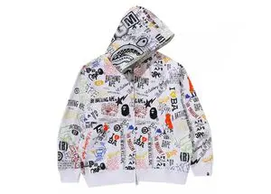 A BATHING APE Hand-drawn Pattern Shark Zip Hoodie