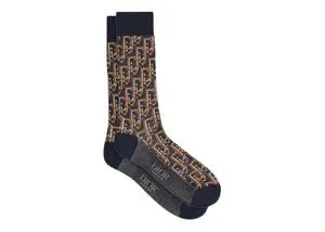 Dior Oblique Jacquard Socks - Navy Blue/brown/beige Jacquard