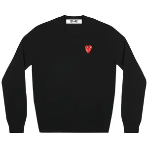 Play Comme Des Garcon Double Heart Logo V-neck Sweater - Black