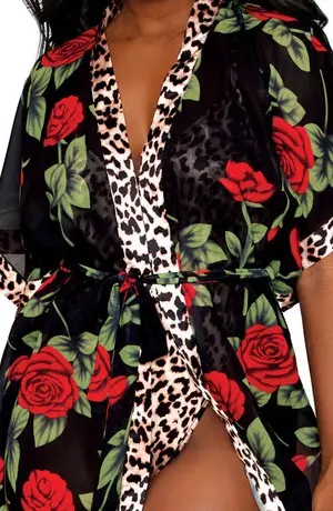 DREAMGIRL Leopard Print Teddy & Robe Set