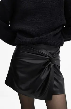 Mango Faux Leather Knot Skort