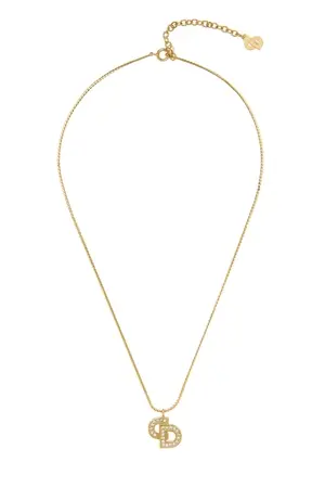 Dior Crystal Cd Logo Necklace - Gold