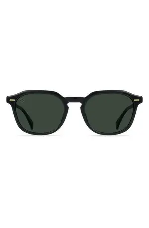 Raen Clyve 52mm Polarized Round Sunglasses - Recycled Black/green Polar