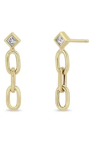 Zoe Chicco Diamond Chain Drop Earrings - Yellow Gold