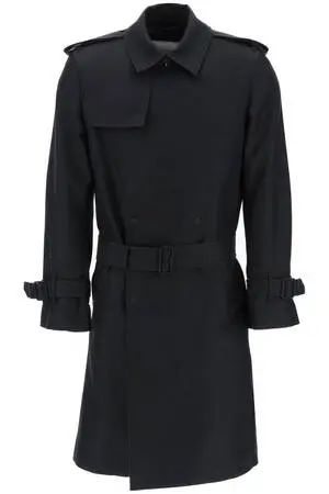 Burberry Double Breasted Silk Blend Trench Coat
