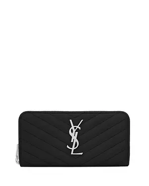 Saint Laurent Cassandre Matelasse Zip Around Wallet - Black
