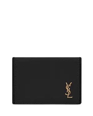 Saint Laurent Tiny Cassandre Card Case In Grained Leather - Black
