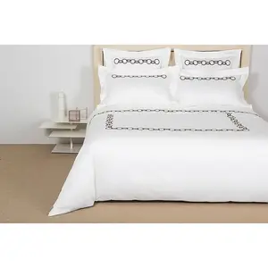 Frette Links Embroidery Duvet Cover, Queen - Chestnut/white