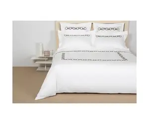 Frette Links Embroidery Duvet Cover, Queen - Chestnut/white