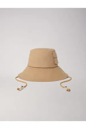 Maje Beaded Drawstring Bucket Hat Beige