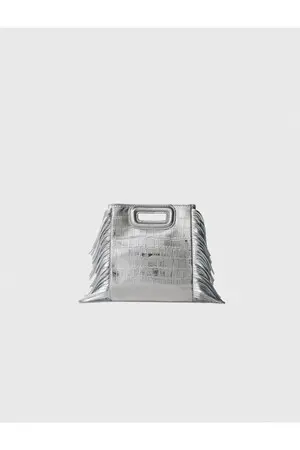Maje Mini Embossed-leather M Bag With Chain - Silver