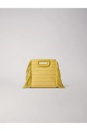 Maje Mini Embossed-Leather M Bag With Chain - Yellow