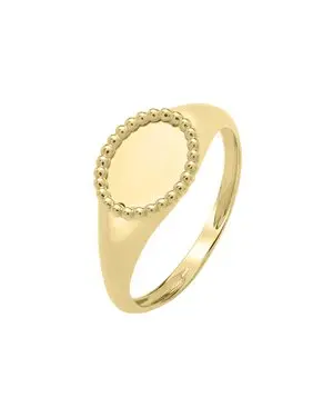 Italian Gold 14K Italian Gold Beaded Signet Ring - Nocolor