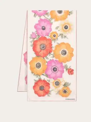 FERRAGAMO Anemone Print Silk Scarf Beige