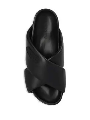 LANVIN Logo-appliqué Crossover Leather Slides