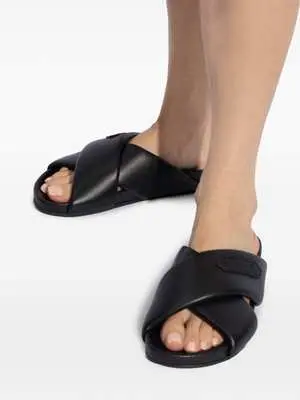 LANVIN Logo-appliqué Crossover Leather Slides
