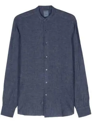 BARBA NAPOLI Long-sleeve Linen Shirt - Blue