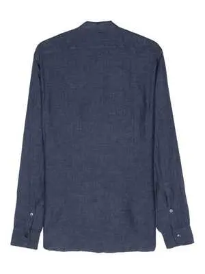 BARBA NAPOLI Long-sleeve Linen Shirt - Blue