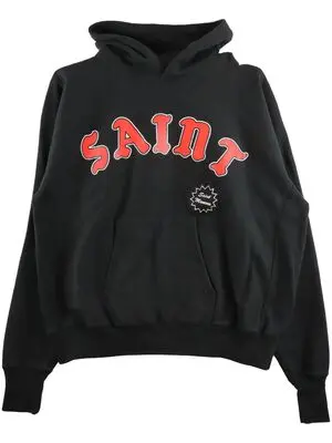 SAINT MXXXXXX Logo-print Cotton Hoodie - Black