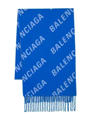 Balenciaga Logo-jacquard Wool Scarf - Blue