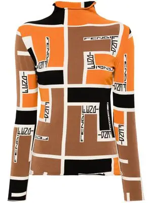 Fendi Logo-jacquard Mock-neck Blouse