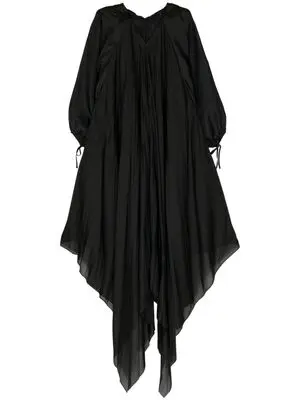 SHANSHAN RUAN Puff-sleeve Asymmetric Silk Dress - Black