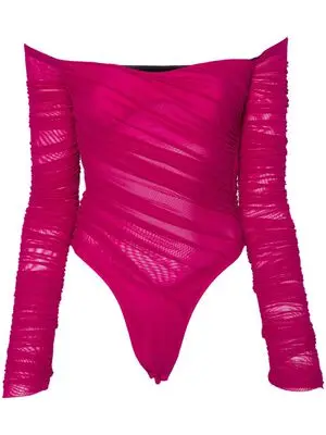 MUGLER Off-shoulder Ruched Bodysuit