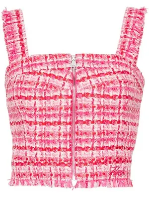Karl Lagerfeld Zip-up Bouclé Cropped Top