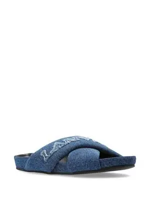 LANVIN Logo-embroidered Denim Slides