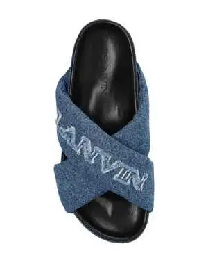 LANVIN Logo-embroidered Denim Slides