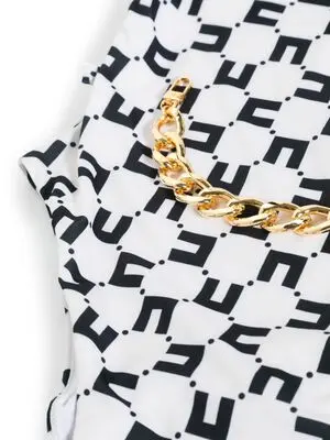 Elisabetta Franchi Monogram One-shoulder Swimsuit With Chain