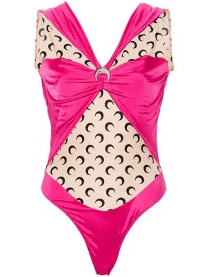 MARINE SERRE Logo-plaque Panelled Bodysuit - Pink